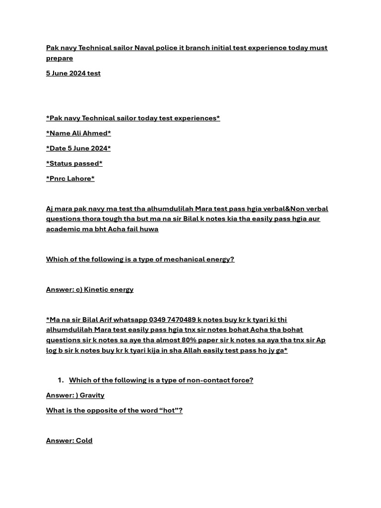 Pak Navy Test Experience and Preparation Tips | PDF