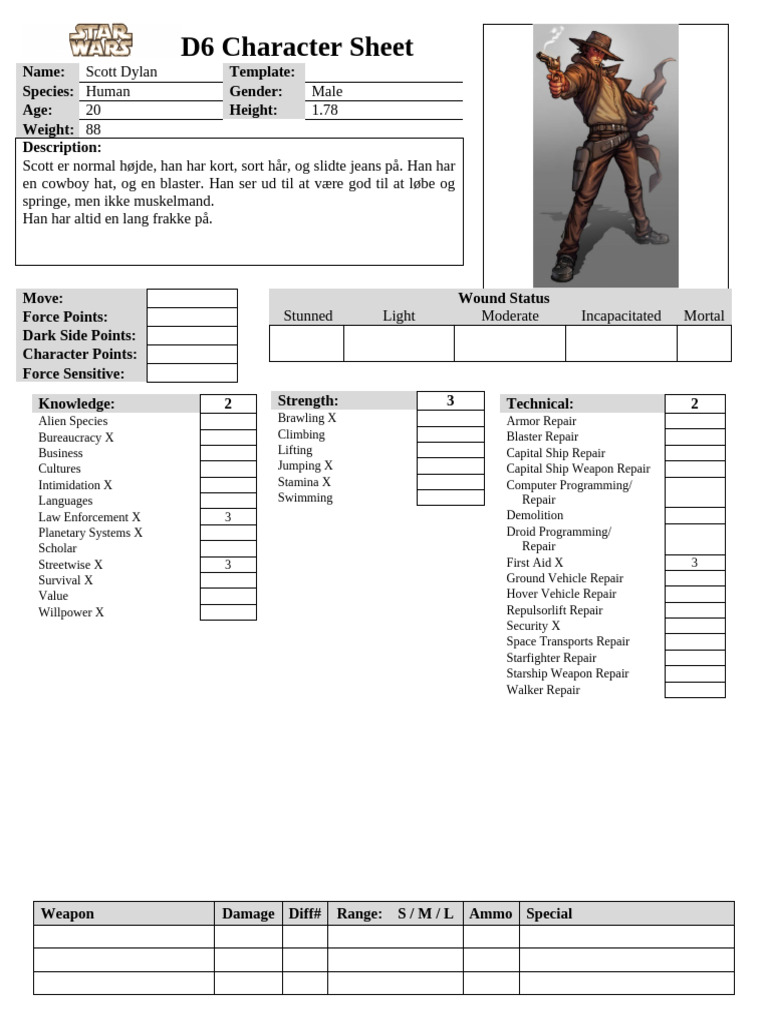 Star Wars D6 - Character Sheet | PDF