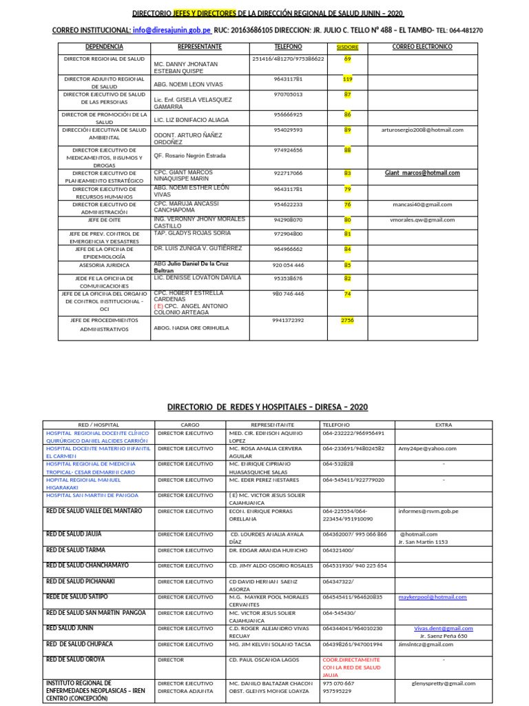 Directorio Diresa 2020 Octubre | PDF