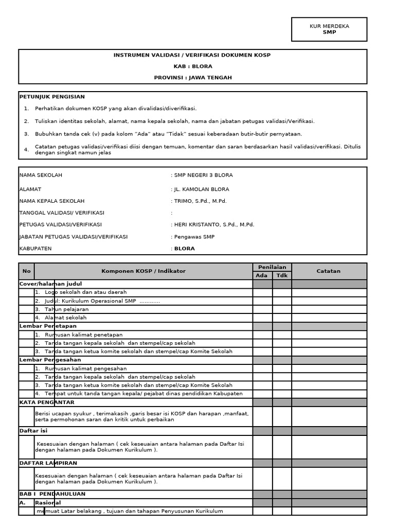Instrumen Verval KOSP Oke | PDF