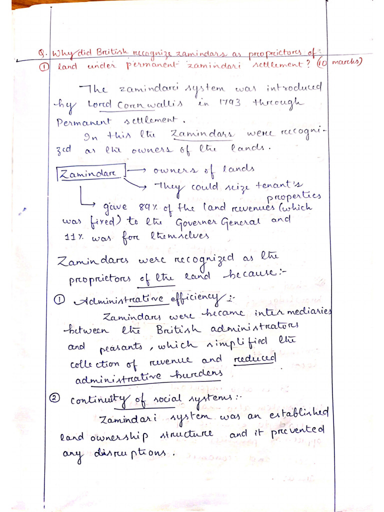 Why Did British Recognised Zamindars As Proprietors of Land Under ...