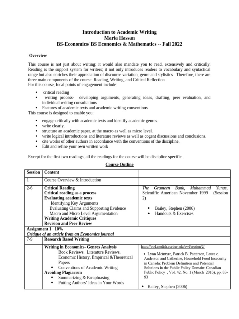 Introduction To Academic Writing-Course Outline-Fall2022 | PDF ...