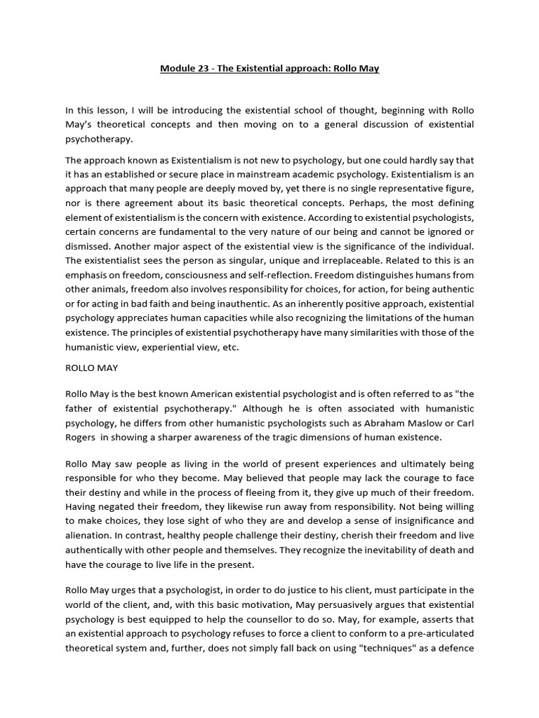 Module 23 - The Existential approach- Rollo May | PDF | Existentialism ...