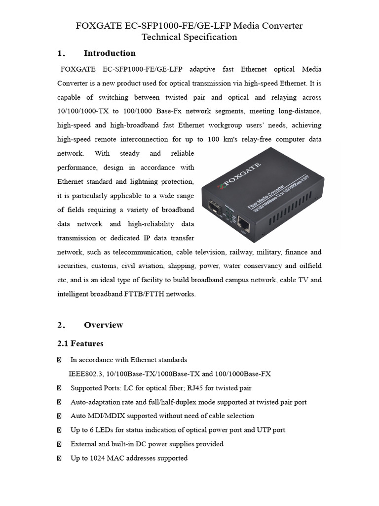 FoxGate - EC SFP1000 FE - GE LFP | PDF | Computer Network | Fiber To The X