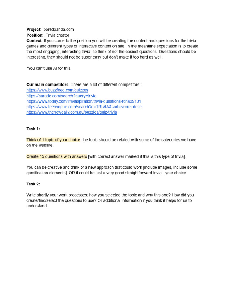 Bored Panda Trivia Task | PDF