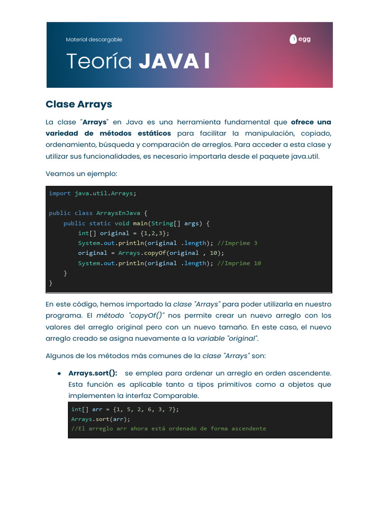 Clase Arrays | PDF | Java (lenguaje de programación) | Matemáticas Aplicadas
