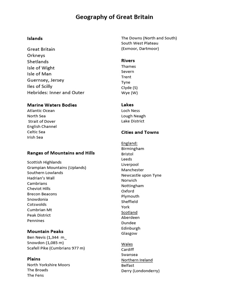 Geography of UK - List | PDF