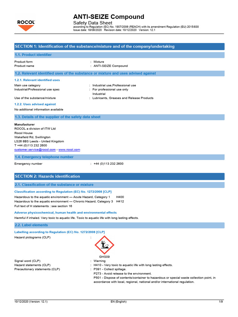 J166-Anti-Sieze.Compound | PDF | Toxicity | Safety