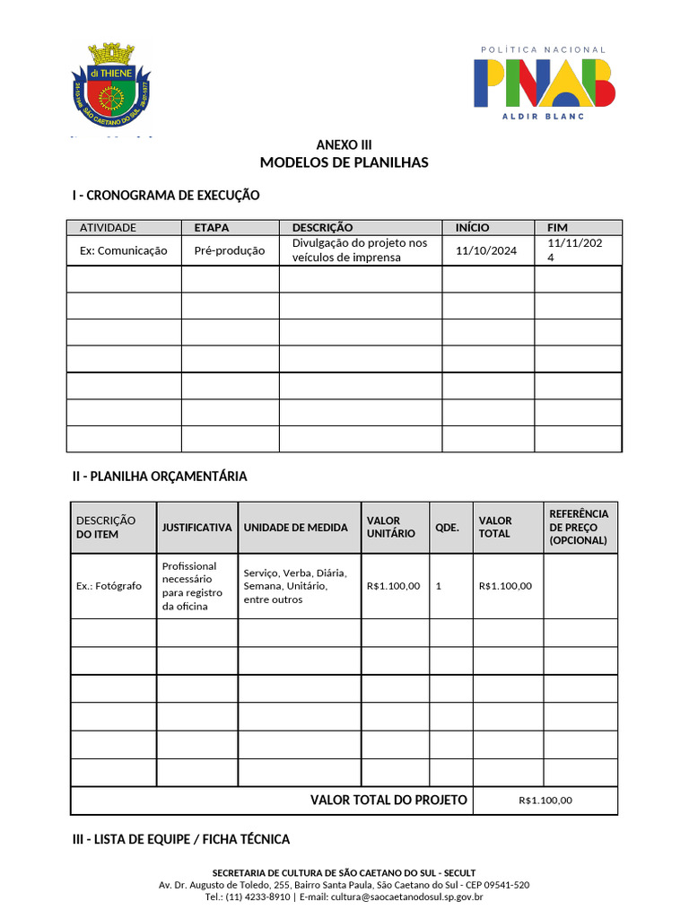 ANEXO II SCS-Modelos Planilhas-VERSAO01 | PDF