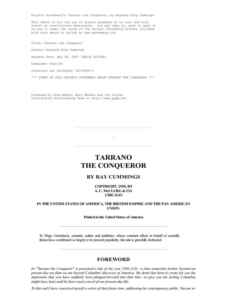 Tarrano The Conqueror by Ray Cummings - PDF Room | PDF | Project ...