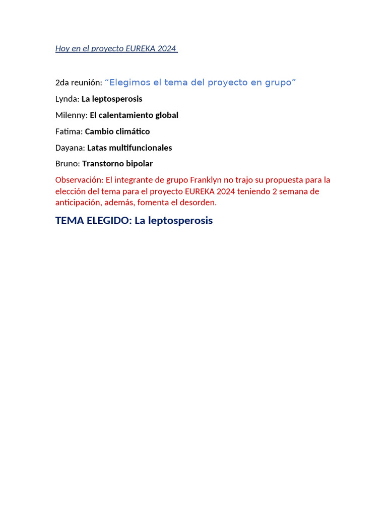 Hoy en El Proyecto EUREKA 2024 | PDF