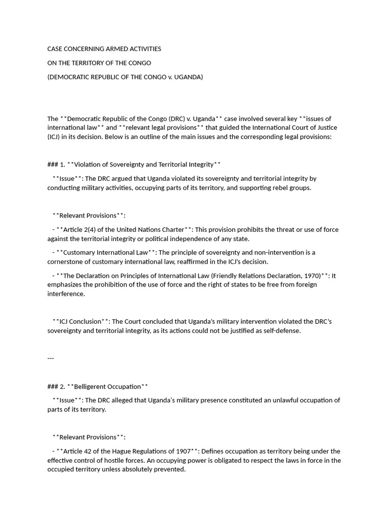 DRC v. Uganda: ICJ Case Summary | PDF | International Law | Military ...