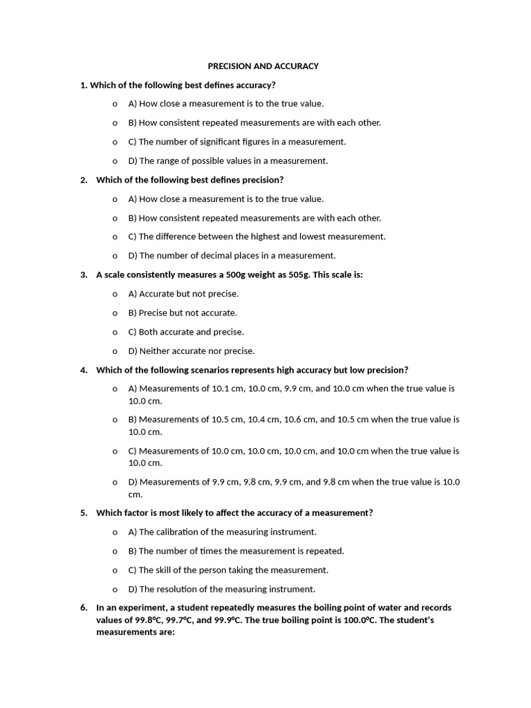 1 10 Precision and Accuracy Activity | PDF | Accuracy And Precision ...