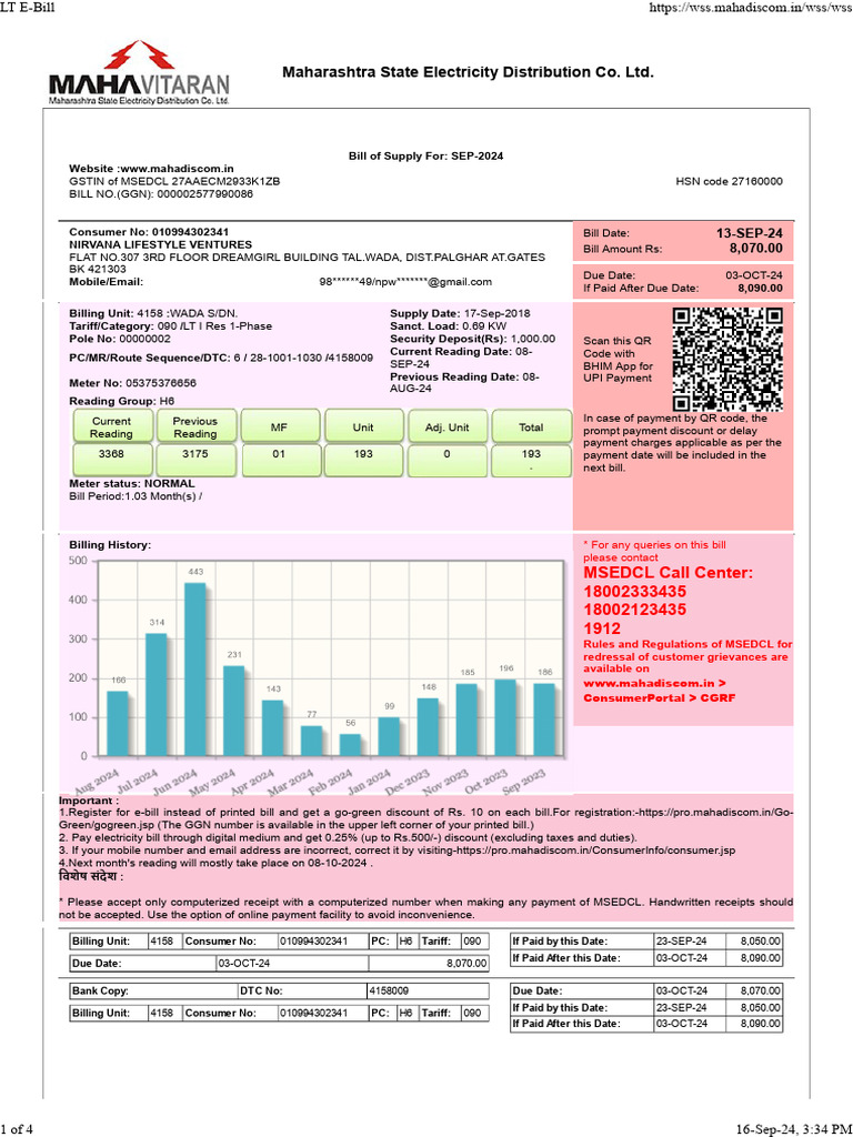 Wada Light Bill - Spet - 2024 | PDF | Cheque | Payments