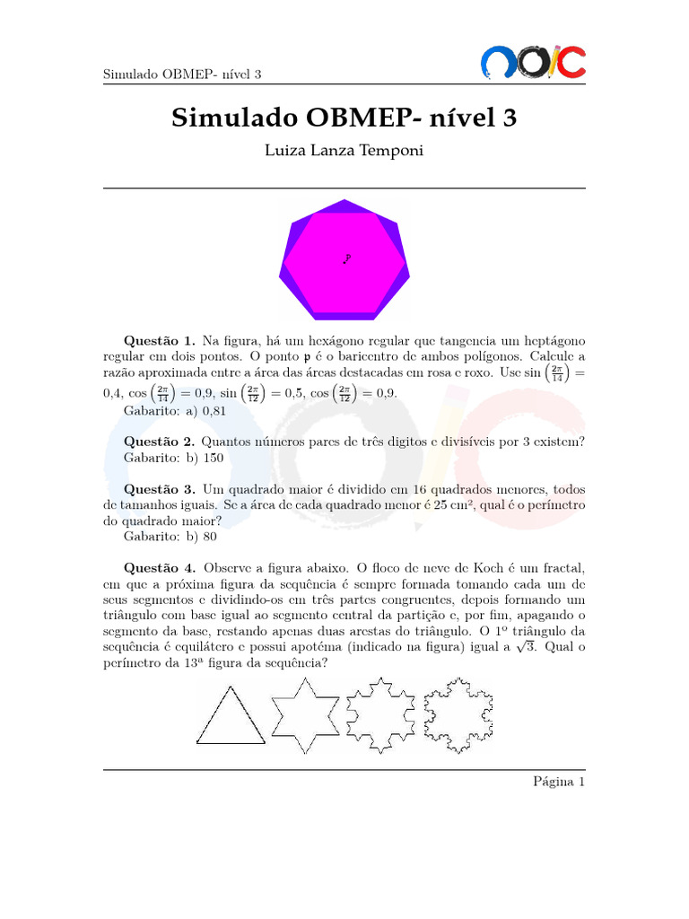 Simulado OBMEP Nivel 3-2 | PDF | Triângulo | Geometria Euclidiana