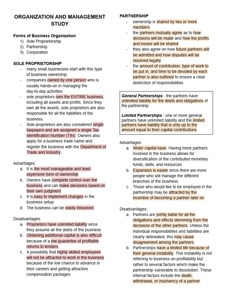 BES Notes | PDF | Partnership | Sole Proprietorship