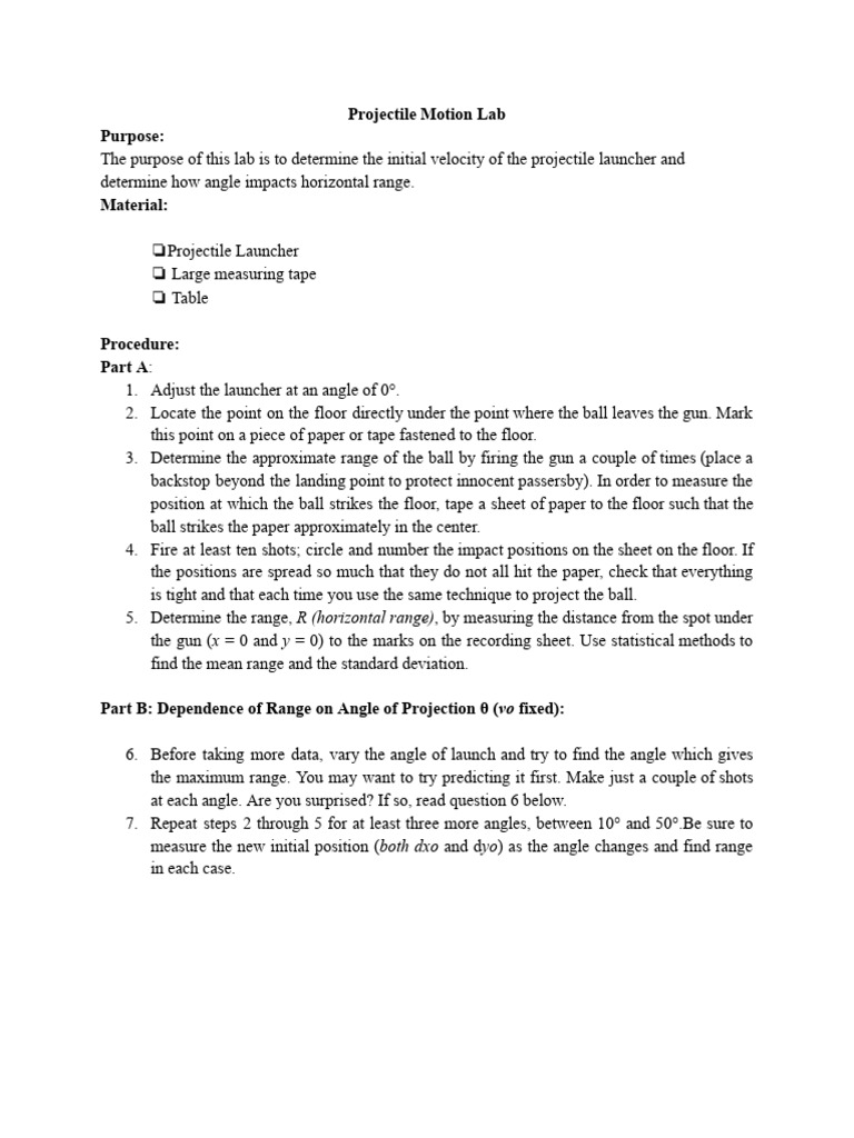 Projectile Motion Lab.docx (3) | PDF | Projectiles | Angle