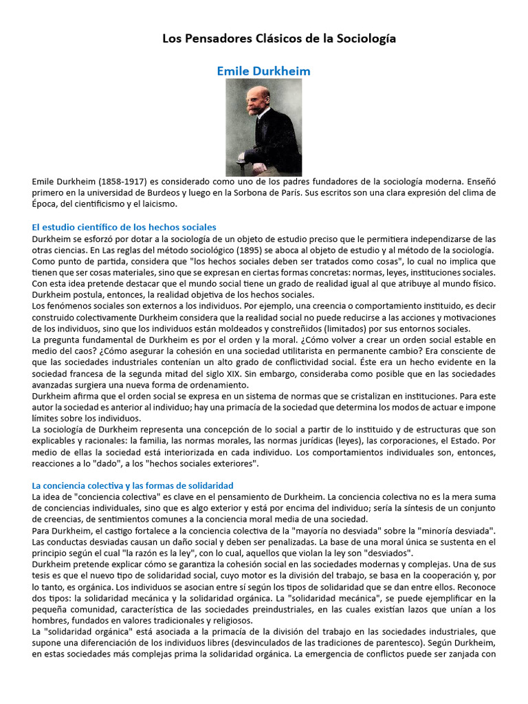 Los Pensadores Clásicos de La Sociología | PDF | Emile Durkheim | Karl Marx