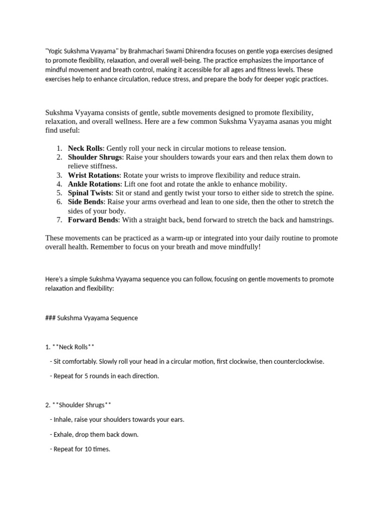 Yogic Sukshma Vyayama | PDF | Breathing | Asana