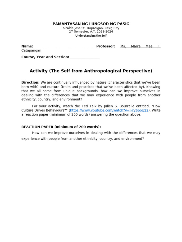 Activity On Anthropological Perspective | PDF | Social Science