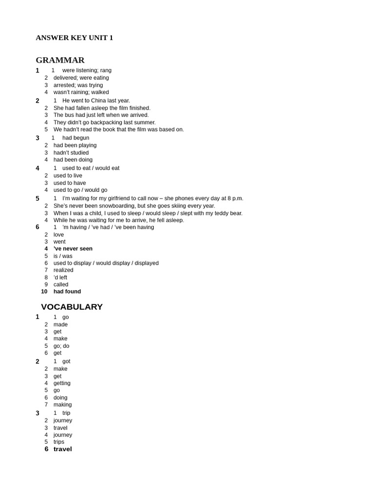Answer Key Unit 1 | PDF | Cooking, Food & Wine | Mystery, Thriller & Crime Fiction