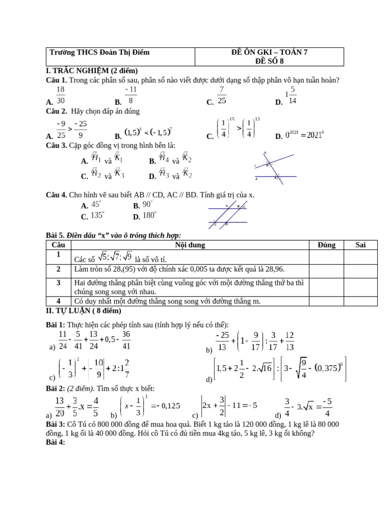 Đề 9 - Ôn GKI | PDF