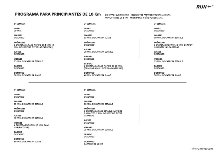 Nike Plan 10K Principiantes | PDF