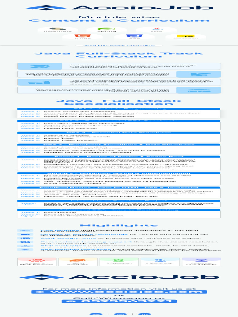 AccioJob JAVA FullStack Curriculum | PDF