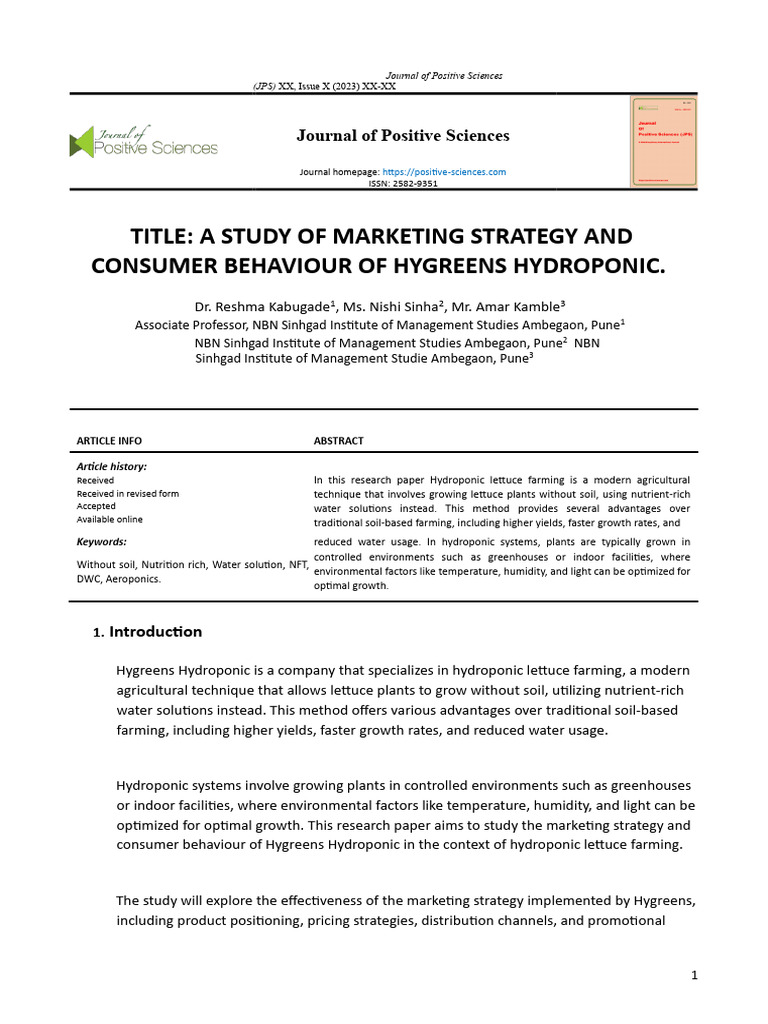 A Study of Marketing Strategy and Consumer Behaviour Hygreens Hydroponic | PDF | Consumer ...