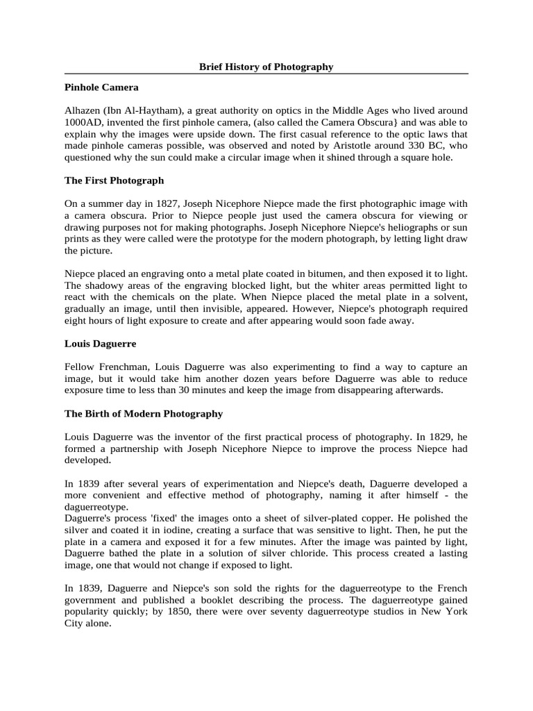 Brief History of Photography | PDF | Photograph | Camera