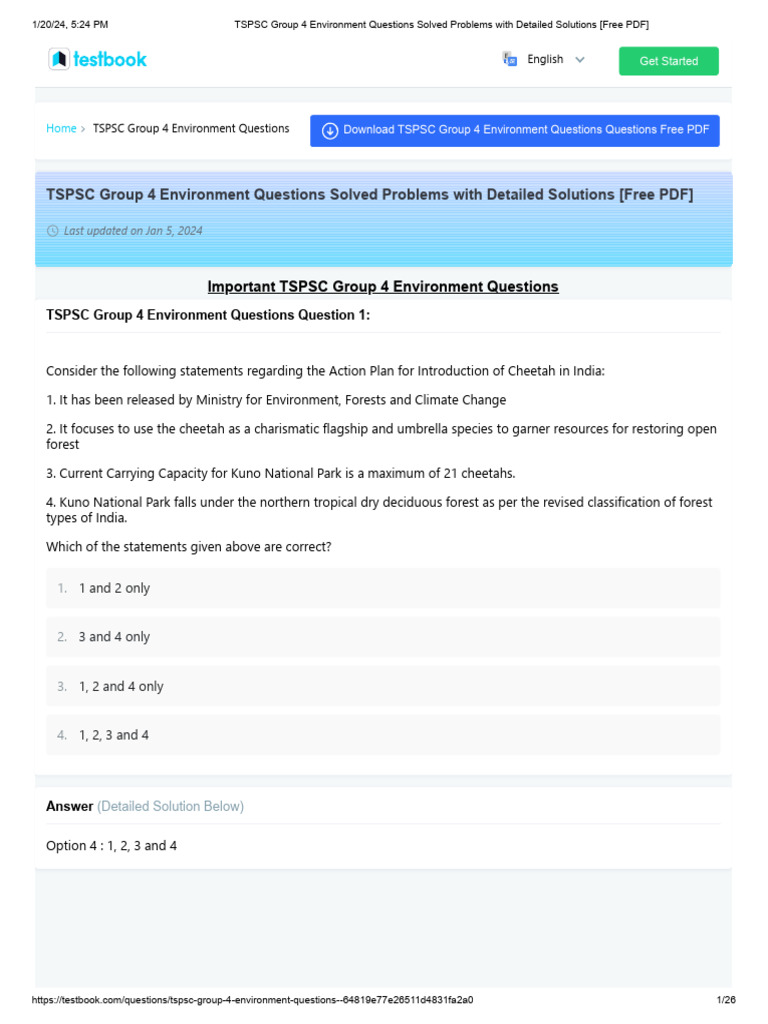 TSPSC Group 4 Environment Questions Solved Problems With Detailed Solutions [Free PDF] | PDF ...