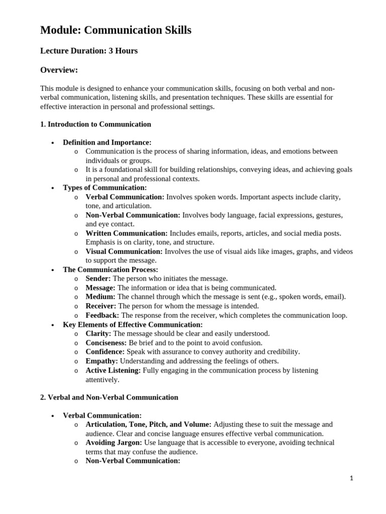 Notes - Communication Skills | PDF | Communication | Nonverbal ...