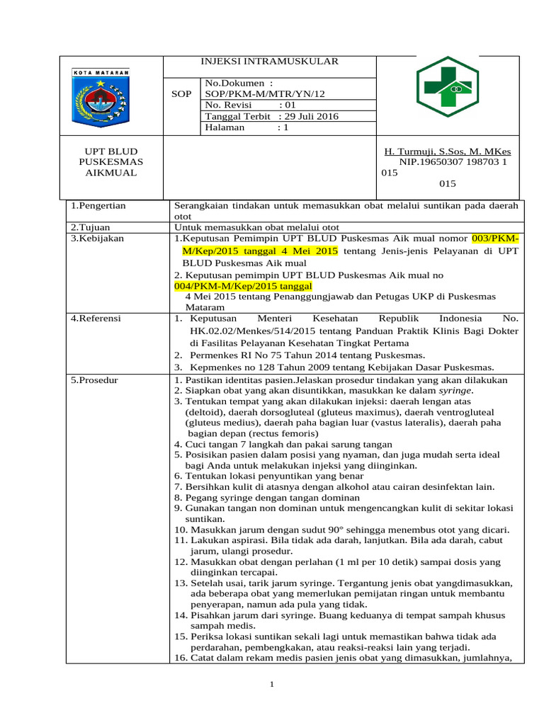 Sop Injeksi Intramuskular | PDF | Pengembangan Diri | Kesehatan Holistik