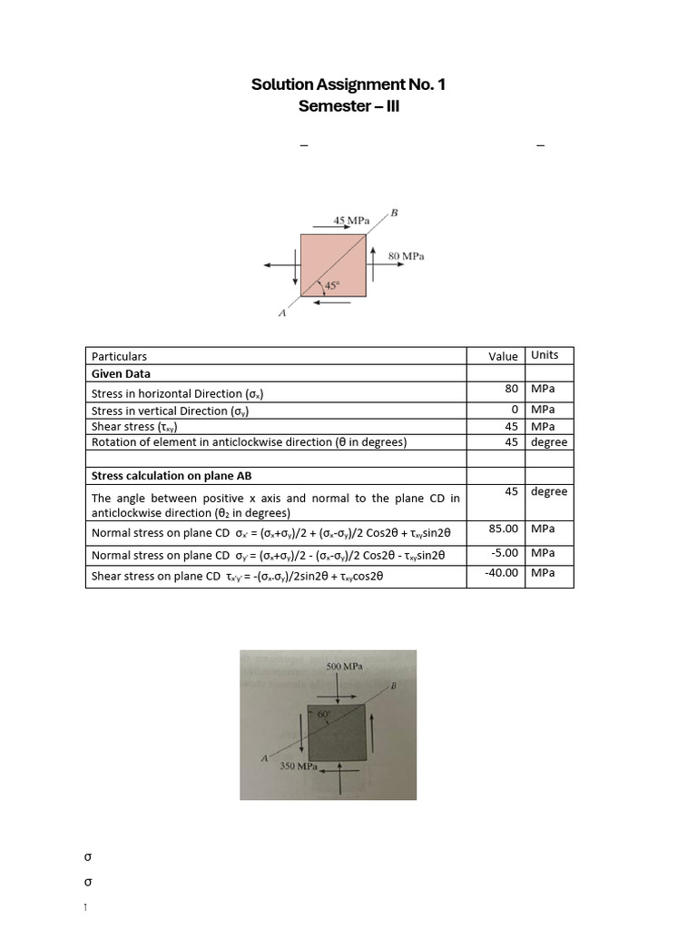 Solution ASSIGNMENT-1 (Revised) | PDF | Stress (Mechanics) | Solid Mechanics