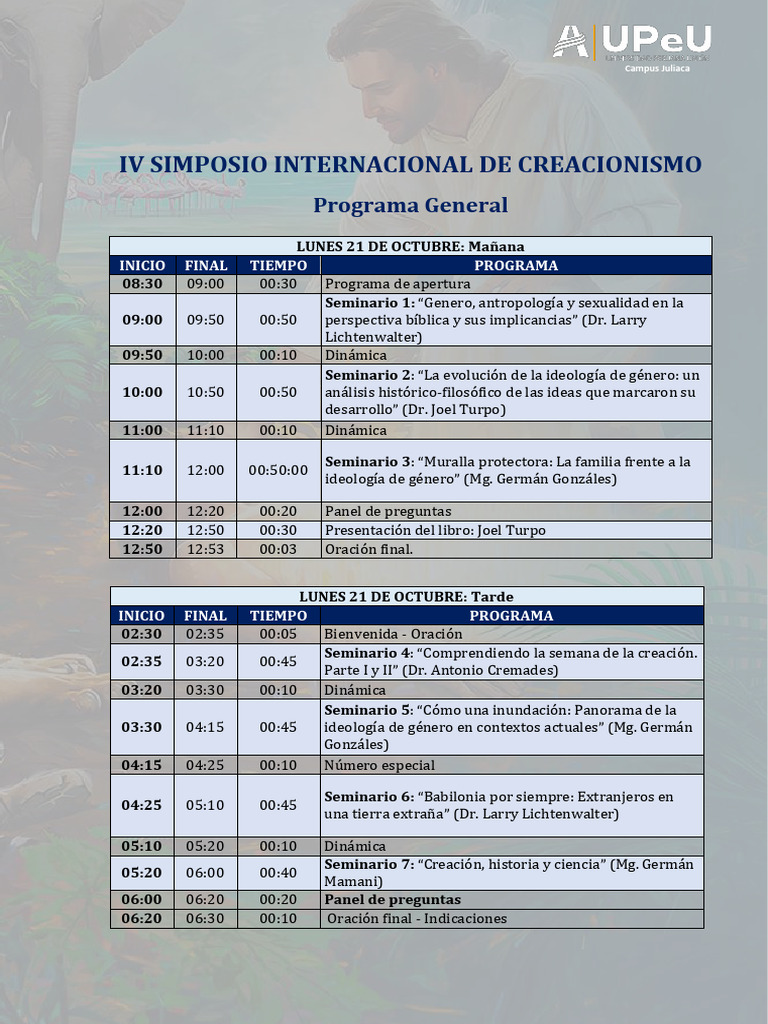 Programa General IV Simposio de Creacionismo 2024 | PDF | Ciencias sociales