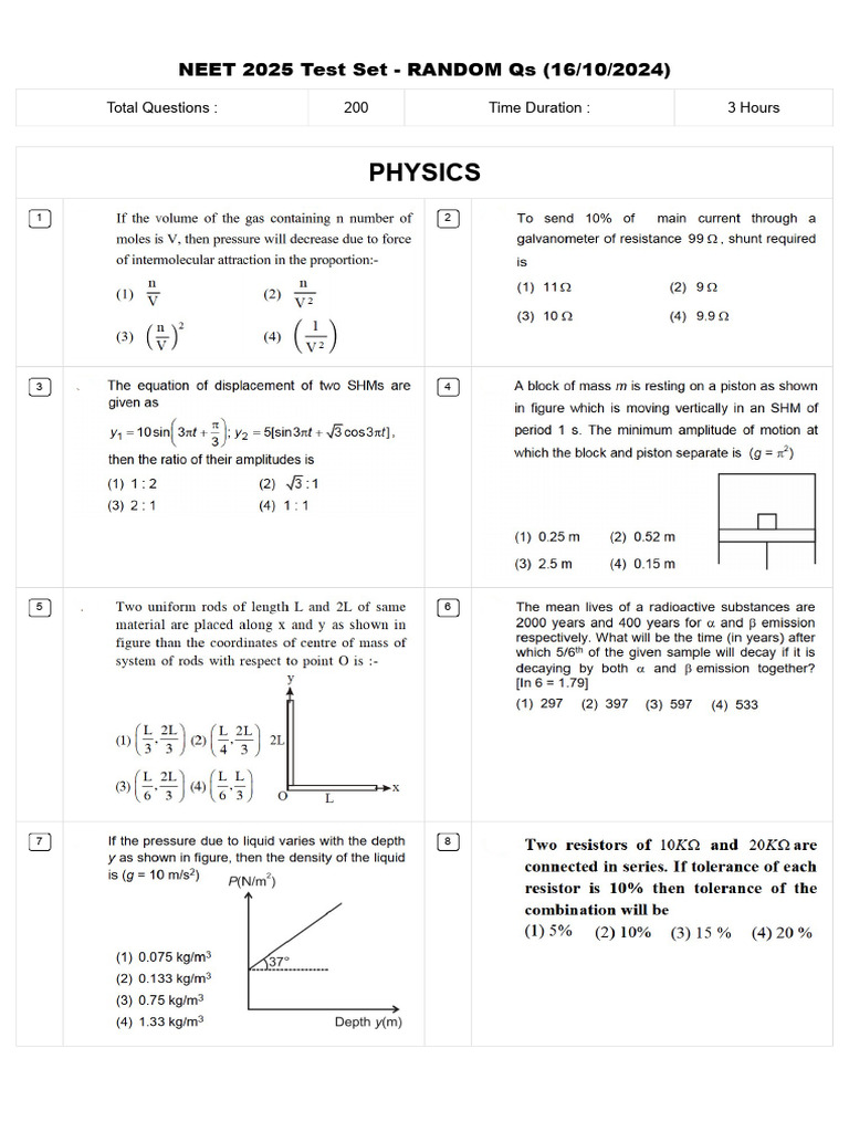 NEET2025 Test Sets QAs Sol 16 Oct 2024 | PDF | Standardized Tests | Tests