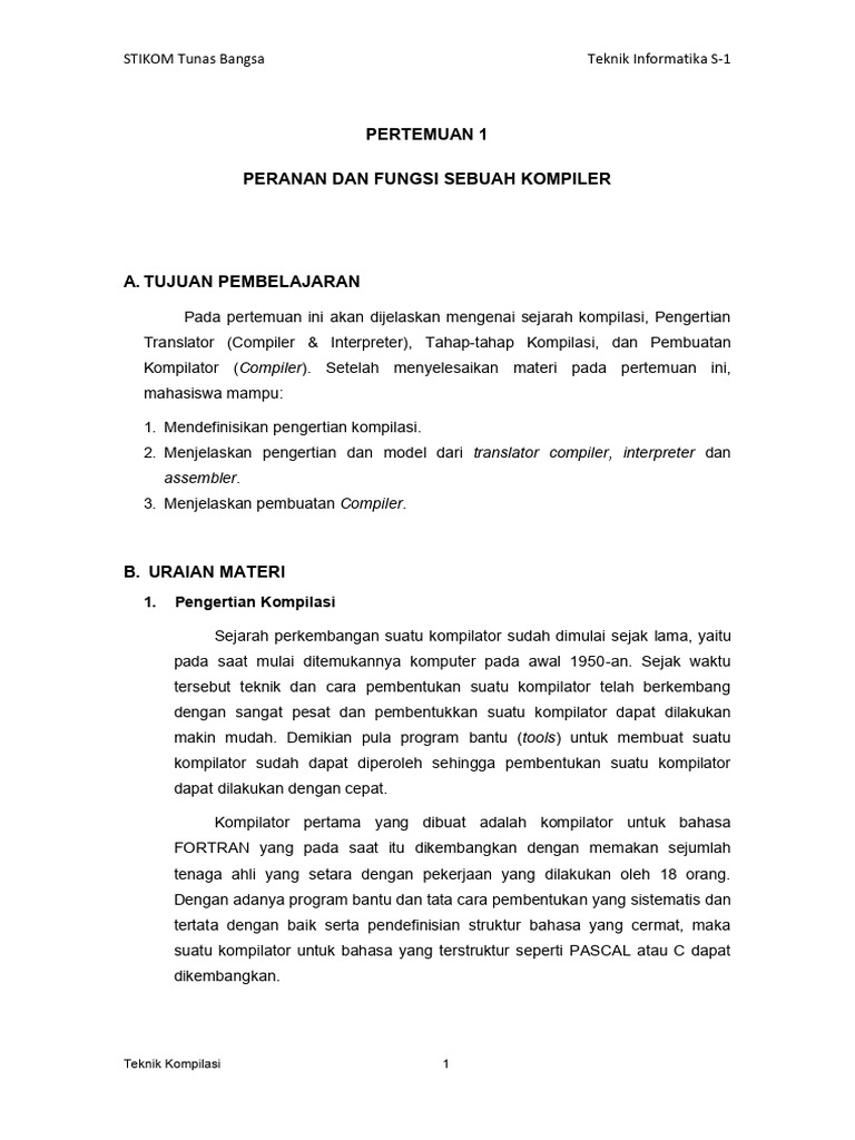 Pertemuan 1 - Peranan Dan Fungsi Sebuah Kompiler | PDF | Komputer