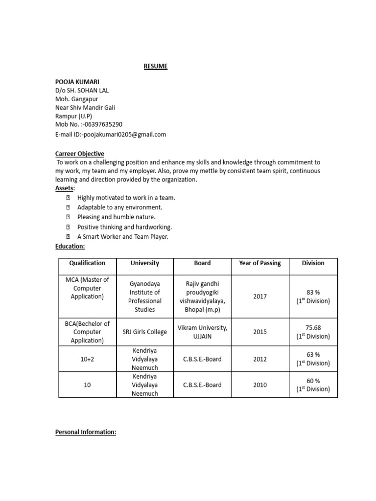 Pooja Resume Sep26 | PDF | Computing