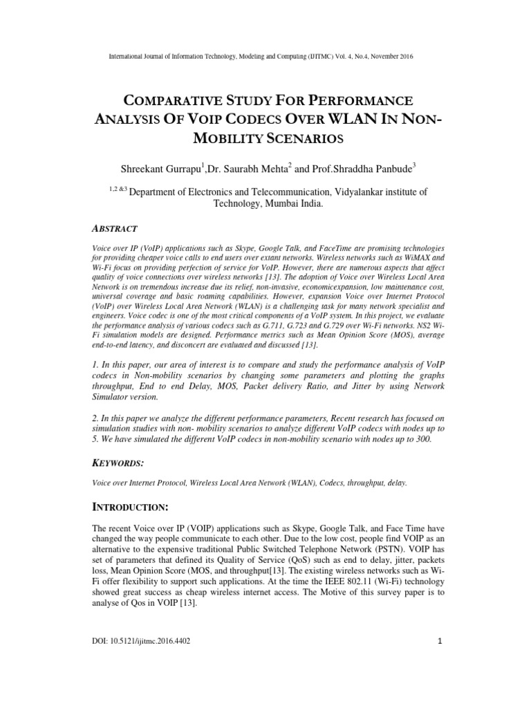VoIP Codec Performance Analysis in WLAN | PDF | Voice Over Ip | Computer Network