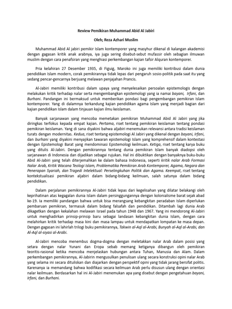 Review Pemikiran Al Jabiri | PDF | Filsafat