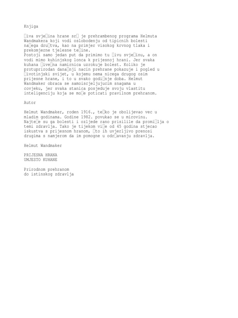 Helmut Wandmaker - Prijesna Hrana Umjesto Kuhane | PDF