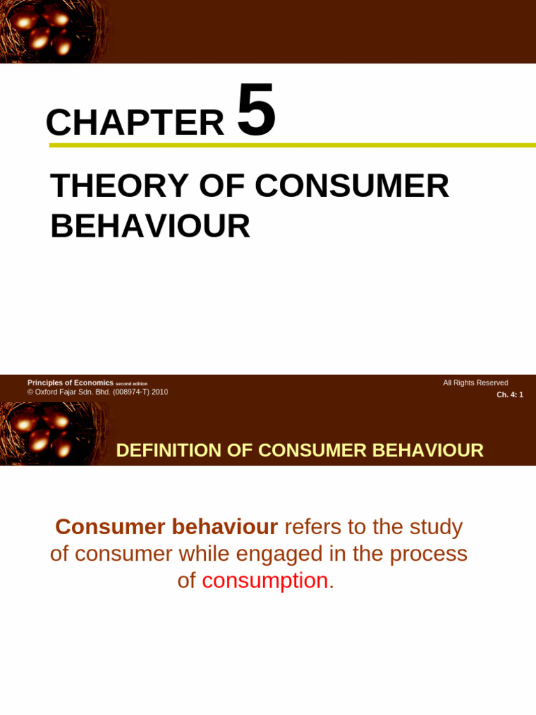 ECO162 Chapter 5 Theory of Consumer Behavior | PDF | Utility | Behavior