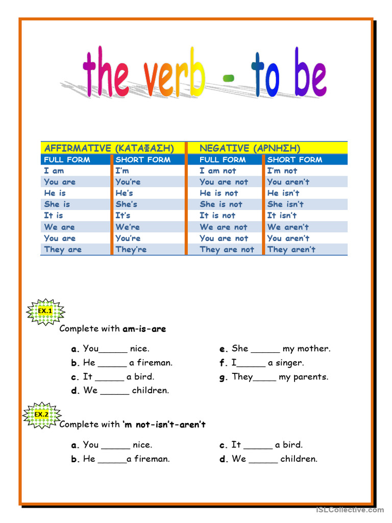Fill in the Blanks: Verb "To Be" | PDF | Language Arts & Discipline ...