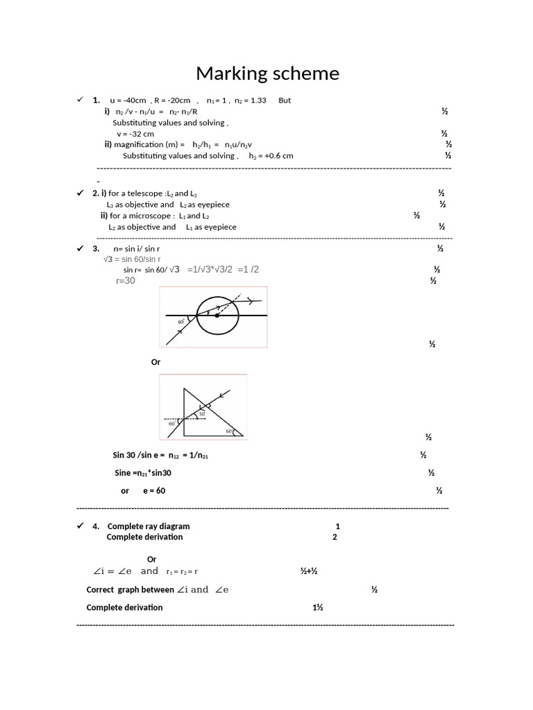 Marking scheme sample paper chapter 9 (optics) | PDF | Optics | Materials Science