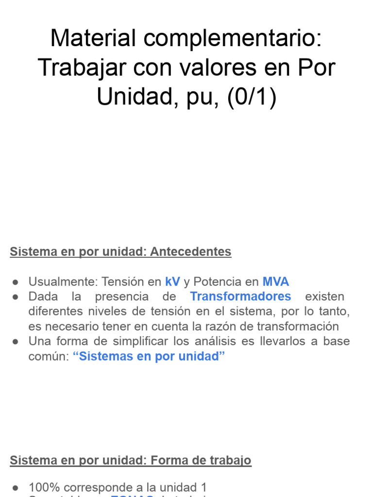Material Complementario - Trabajar Con Valores en Por Unidad, Pu, (0 - 1) | PDF
