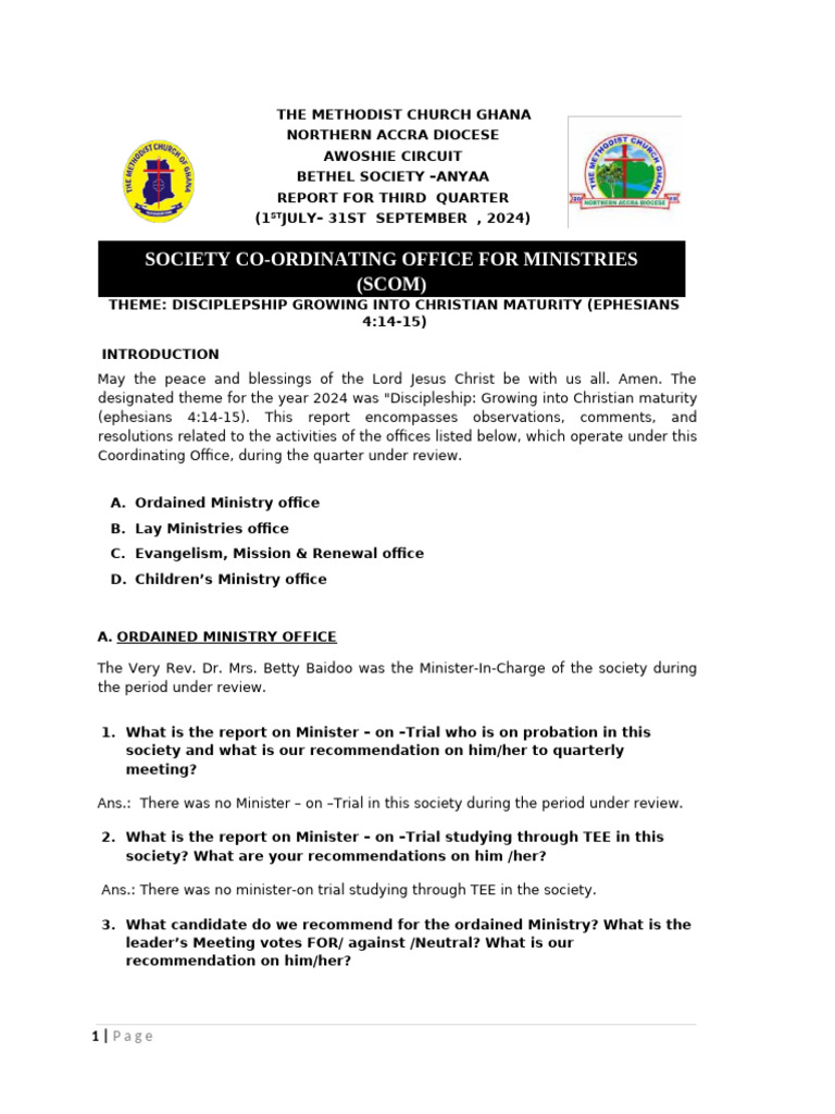 Scom 2024 Third Quater Report-1 | PDF | Mentorship | Laity