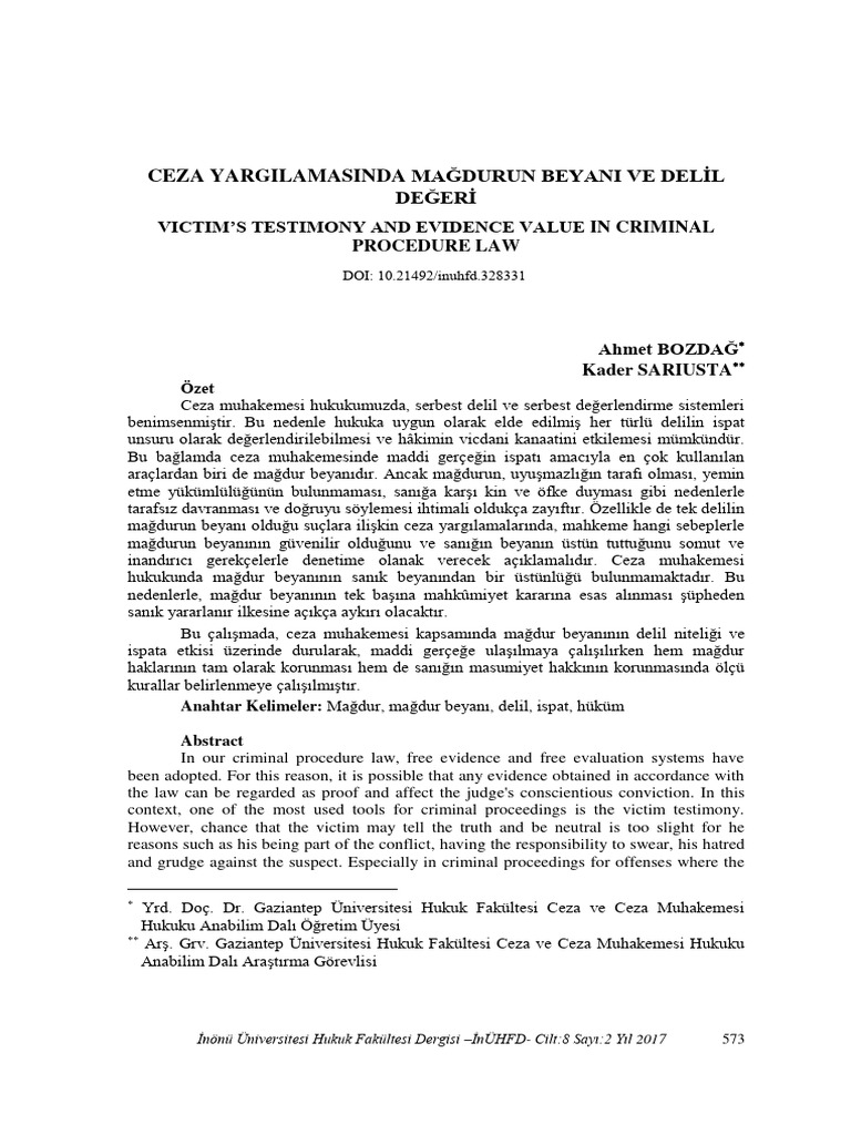 Ceza - Yargilamasinda - Magdurun - Beyani - Ve - DELİL Kader Sarıusta | PDF