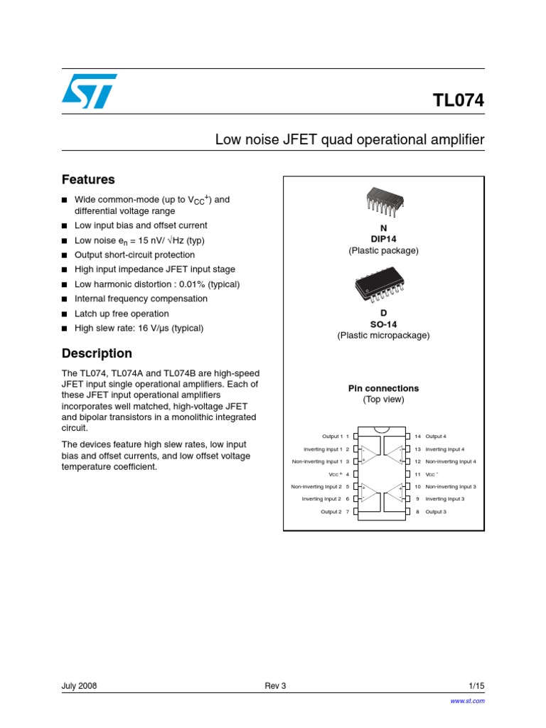 TL074 Datasheet Op - Amp | PDF | Amplifier | Operational Amplifier
