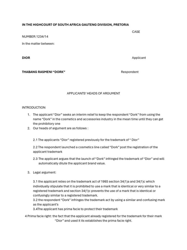 Head of Argument Changes | PDF | Trademark | Business Law