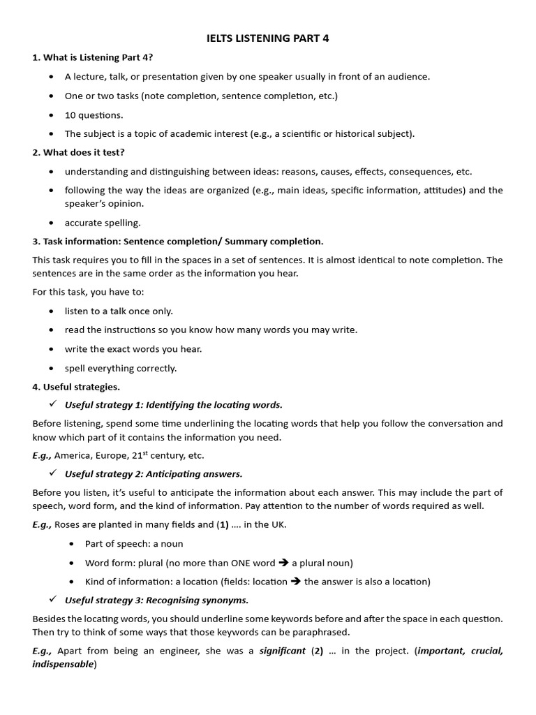 IELTS Listening Part 4 Strategies | PDF | Dolphin | Word